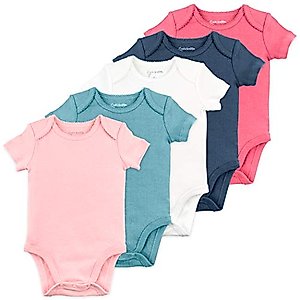 Mac & Moon Organic Cotton 5-Pack Short Sleeve Bodysuits in Bunny Floral Tones, Baby Girl