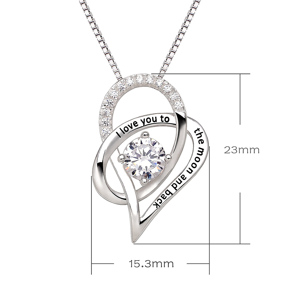 ALOV Jewelry Sterling Silver "I Love You To The Moon and Back" Love Heart Cubic Zirconia Pendant Necklace
