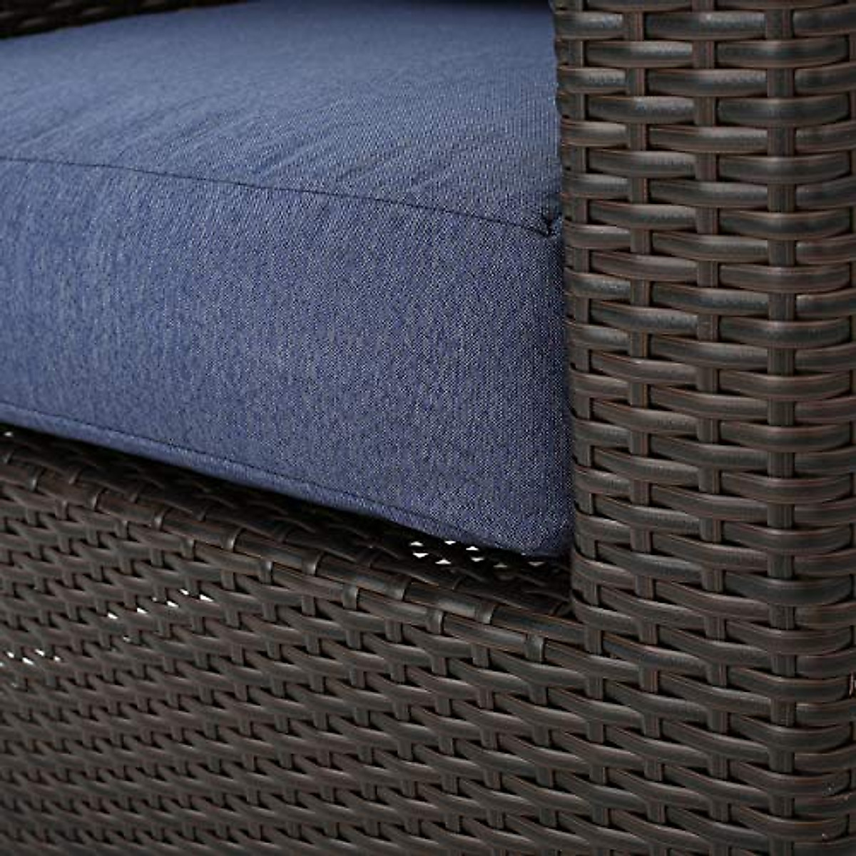 Christopher Knight Home Connie Outdoor 4 Seater Wicker Swivel Chair and Fire Pit Set, Mixed Brown + Navy Blue + Hammered Bronze