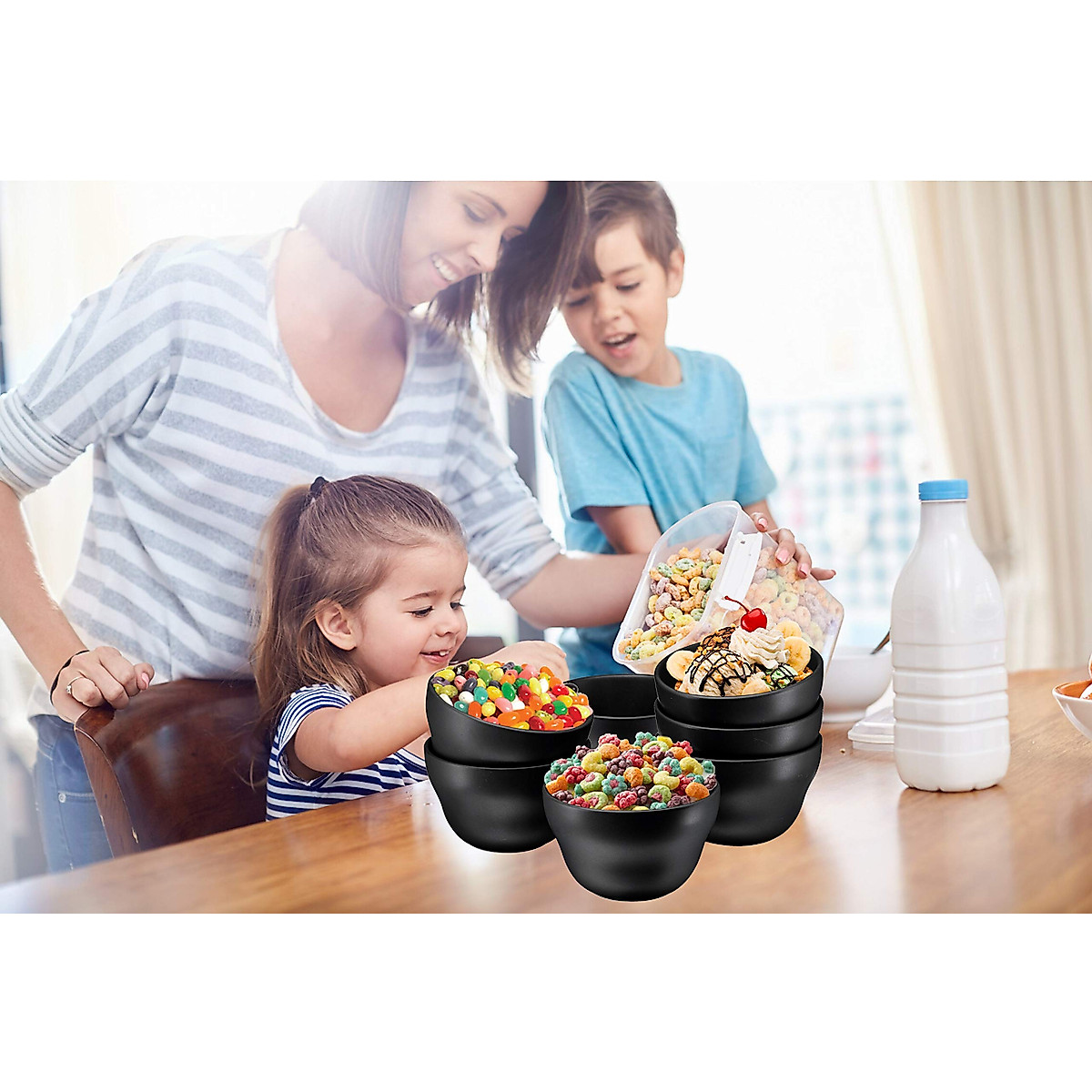 Bruntmor 8 Oz Ceramic Dessert Bowl Set of 6 in Matte Black, 8 Ounces Ceramic Chip and Dip Bowls, Small Ceramic Dish Set for Snacks, Nuts, Chip and Dip at Party, Thanksgiving and Christmas