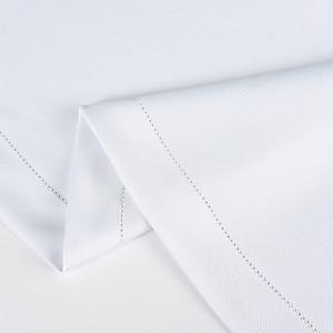 NEWISHER Farmhouse Oval Hemstitch Border Tablecloth Neutral Faux Linen Table Cloth Rustic Solid White Table Cover for Dining Kitchen Party Holiday Home 60x84 Inch