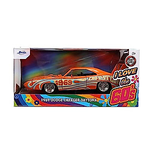 Jada Toys I Love The 60’s 1:24 1969 Dodge Charger Daytona Die-Cast Car, Toys for Kids and Adults, Orange