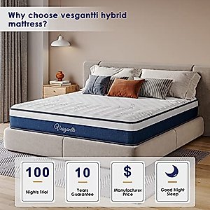 Vesgantti Tight Top Series - 10 Inch Innerspring Hybrid Full Mattress/Bed in a Box, Medium Firm Plush Feel - Multi-Layer Memory Foam and Pocket Spring - CertiPUR-US Certified