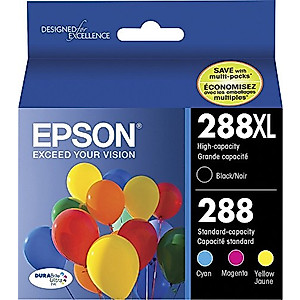 Epson T288XL-BCS Black High Capacity and Color Standard Capacity Ink Cartridges, C/M/Y/K 4-Pack