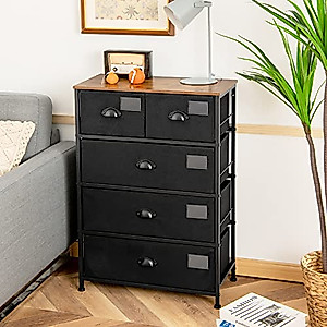 Giantex 5 drawer Dresser Fabric Storage Organizer with Adjustable Foot Pads & Folding Bin, Steel Frame Storage Cabinet Closet for Living Room, Bedroom, Cloakroom Unit Organizer, Black