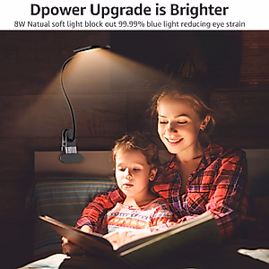 Dpower Desk Lamp with Clamp, 8W Clip on Light with 3 Lighting Modes, 10 Brightness Level, Eye-Caring Reading Lamp, Flexible Gooseneck Clamp Lamp, USB Desk Light for Bed Headboard Home Office Workbench