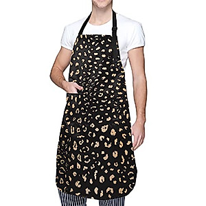 Sweetshow Leopard Print Apron Animal Aprons for Women Nail Tech Apron With 2 Pockets Adjustable Neck Aprons For Home Kitchen Bbq Grill Bistro Apron Women Men