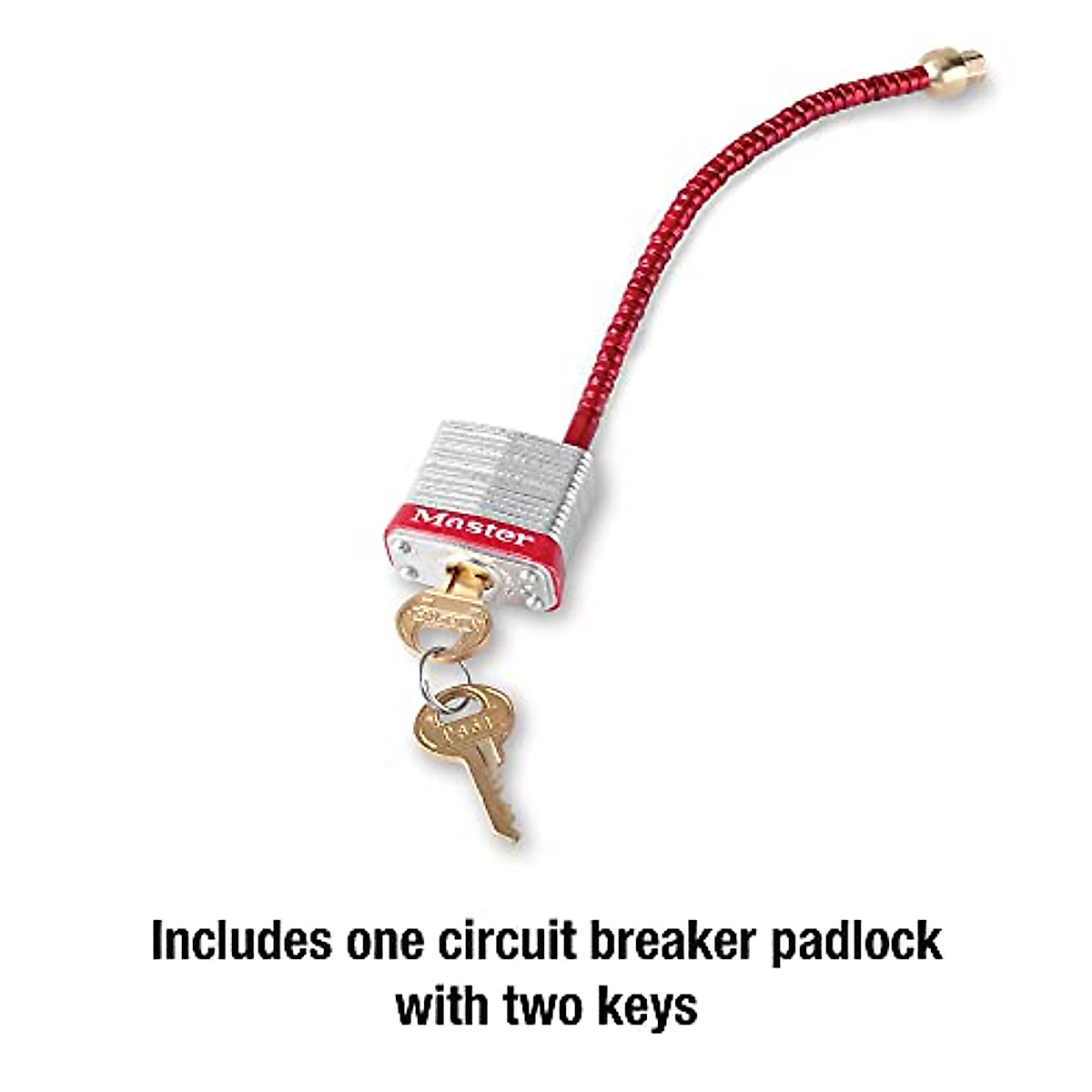 Master Lock 7C5RED Lockout Tagout Circuit Breaker Compact Padlock with 5 in. Long Flexible Steel Cable, Red