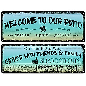flinelife Welcome to Our Patio Metal Sign, Large Size 16 x 6, Outdoor Decoration for Patio, Porch, Pool,Outdoor Wall Decor