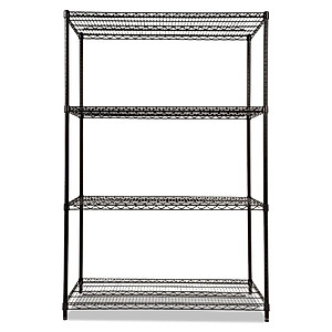 Alera ALE Industrial Heavy-Duty Wire Shelving Starter Kit, 4-Shelf, 48w x 24d x 72h, Black