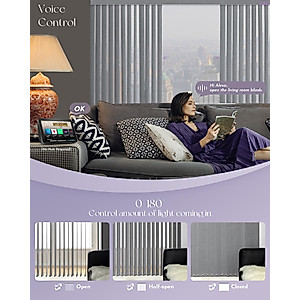 Graywind Motorized Vertical Blinds Compatible with Alexa Google Privacy Blackout Smart Vertical Blind Remote Control Track Slats Set for Patio Sliding Glass Doors, Width Up to 157", Light Grey