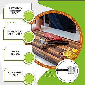 Spring Chef Meat Tenderizer Mallet, Chicken Pounder, Heavy Duty Kitchen Hammer Tool for Food - Beef and Steak Flattener - Solid Construction Beater, Dual Sided Smasher with Soft Grip Handle, Black