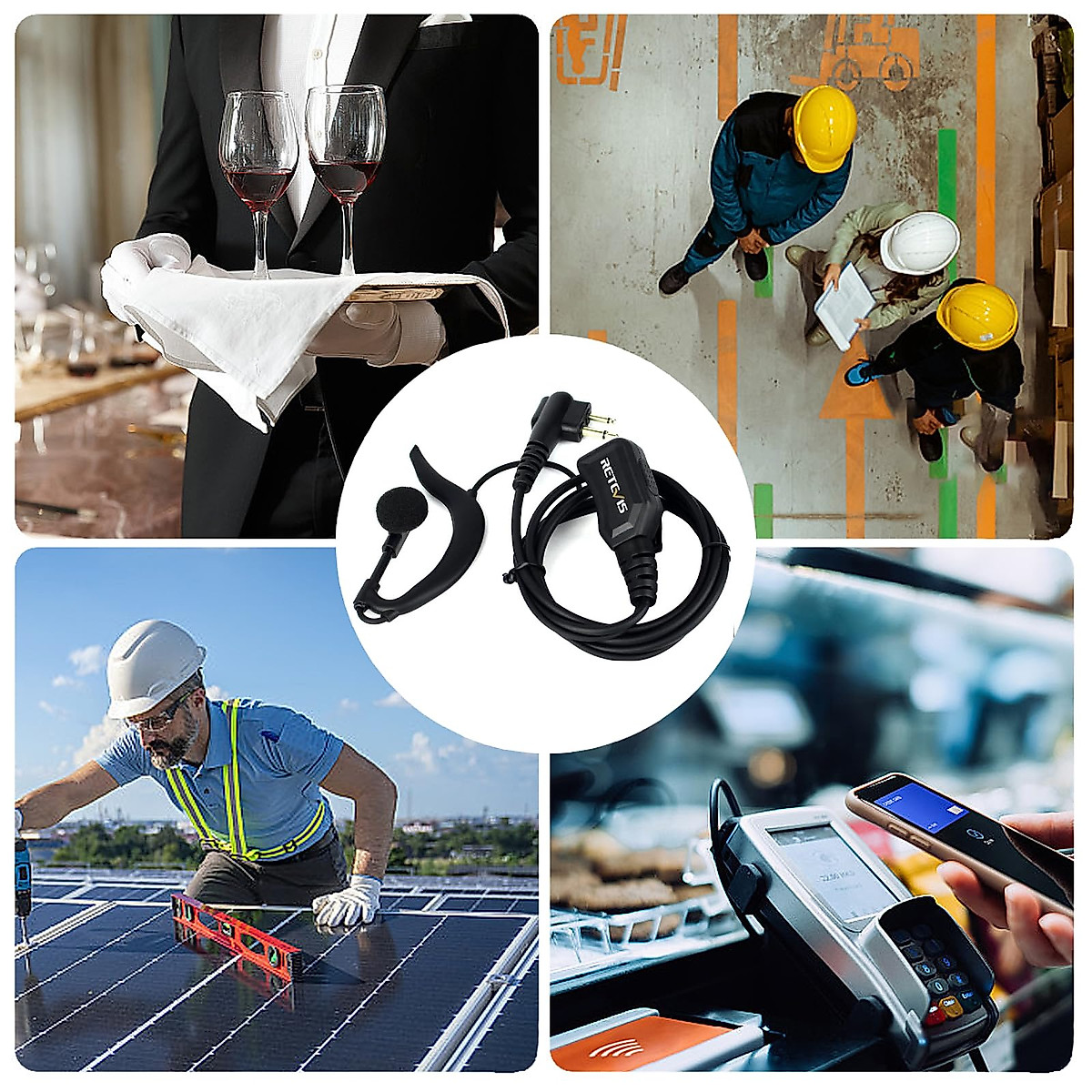 Retevis CP185 CP200D Earpiece, Compatible with Motorola CP100D GP300 GP2000 BRP40 RMU2040 RMU2080D RDU4100 RDU4160D DTR700 HYTTC610 Radios, Volume Adjustable Walkie Talkie Earpiece with Mic(10 Pack)