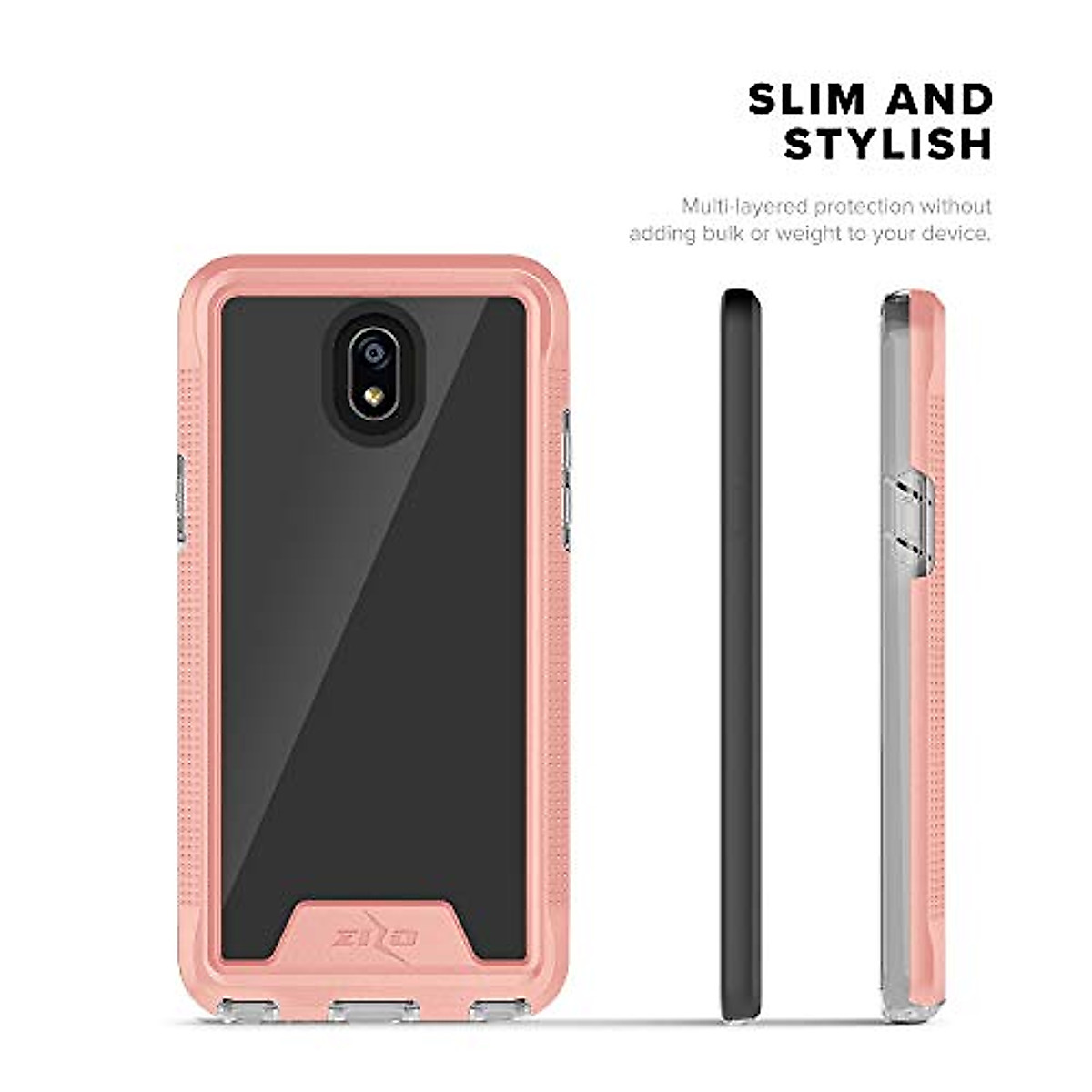 Zizo ION Series LG Aristo 4+ / LG Escape Plus Case | Military Grade Drop Tested with Tempered Glass Screen Protector (Rose Gold/Clear)
