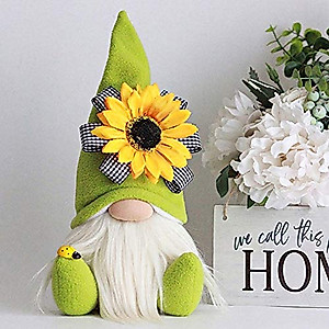 Helishy Bee Gnome Spring Sunflower Doll - Plush Bumble Bee Elf Ornament, Handmade Faceless Desktop Decor (Green)