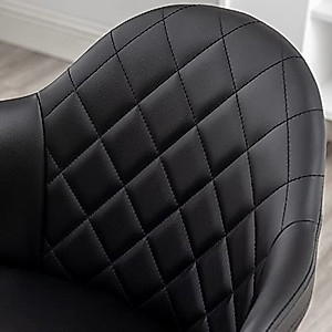 WUPOTO Dining Chairs Set of 2, Modern Upholstered Kitchen & Dining Room Chairs with Golden Metal Legs, Faux Leather Upholstery, Curved Back (Black1)