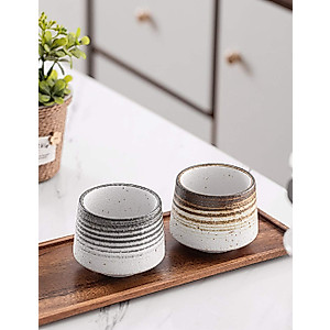 TANG PIN Handcrafted Ceramic Tea Cups Chinese Kung Fu Tea Cup Set of 2, Coffee Mugs for Cappuccino, Ceramic Sake Cups, 6 OZ(Black & White)