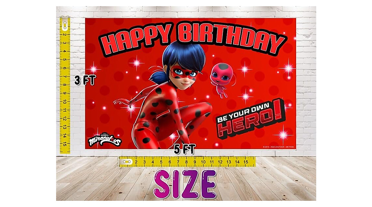 5x3 FT Miraculous Ladybug Backdrop for Birthday Parties