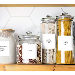 Dekluttr Pantry Labels for Containers Waterproof Minimalist Preprinted Canister Labels Pantry Organization Labels for Food containers Plastic and Glass White Vinyl Label Set Only Pantry 1