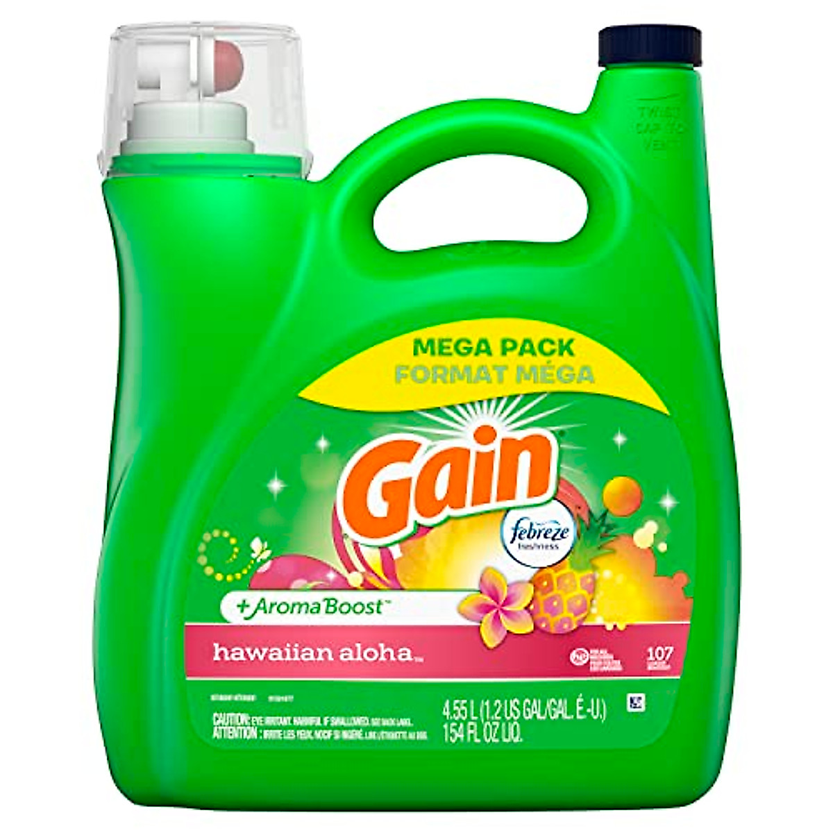 Gain + Aroma Boost Laundry Detergent Liquid Soap, Hawaiian Aloha Scent, 107 Loads, 154 Fl Oz, He Compatible