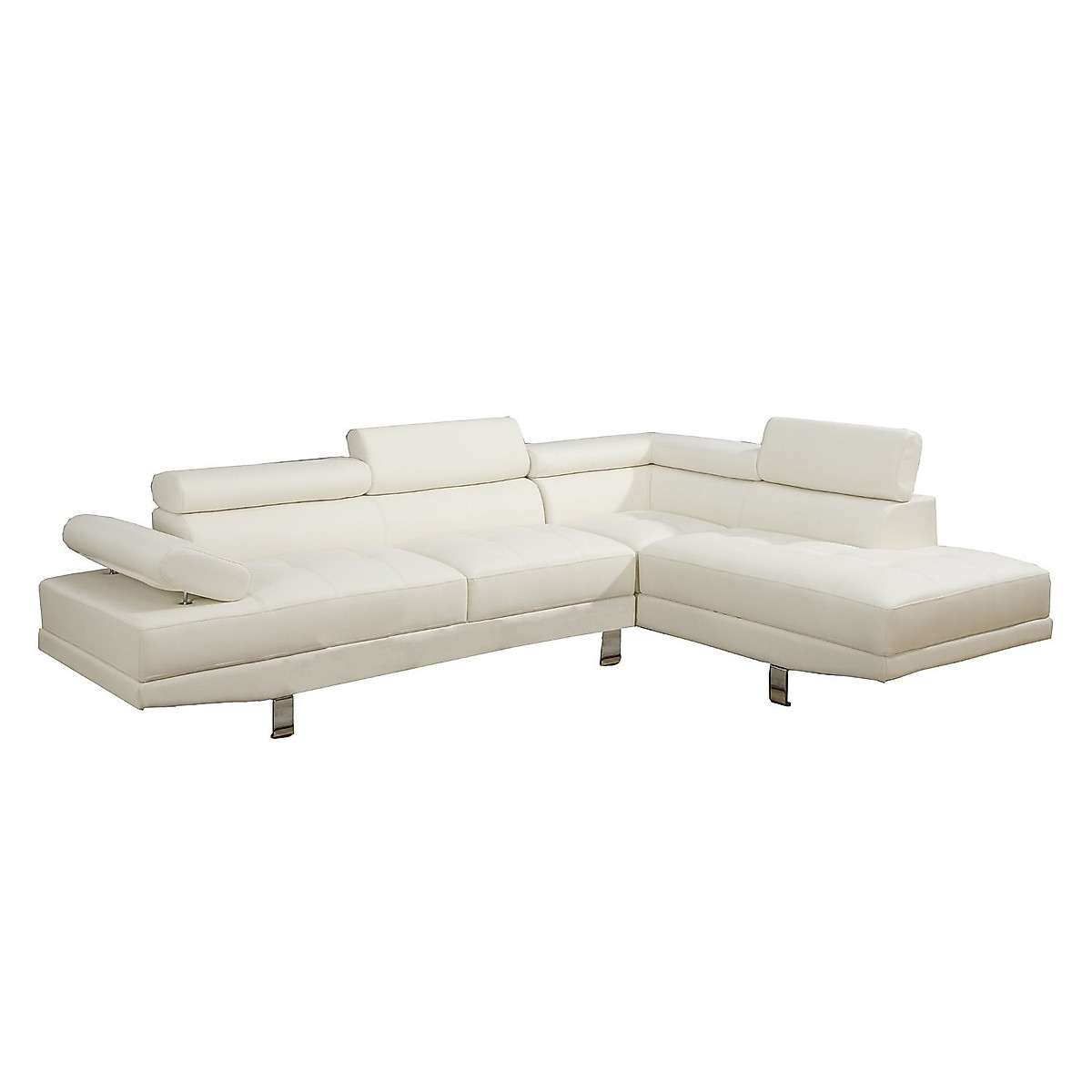 Poundex 2 Pieces Faux Leather Sectional Right Chaise Sofa, Assorted in White