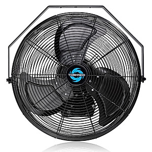 Tornado 18 Inch Outdoor IPX4 Water-Resistant High Velocity Metal Industrial Wall Mount Fan For Commercial, Industrial, Residential, Greenhouse Use 3 Speed 1/6 HP 6.6 FT Cord UL Safety Listed