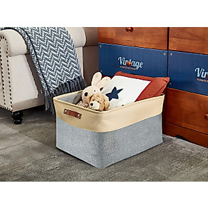 DECOMOMO Storage Baskets | Large Storage Bins Fabric Baskets for Organizing Laundry Nursery Toys Cloth Linen Closet Organizers with Handles (Grey and Beige, XXXXL - 3 Pack)