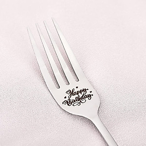 Happy Birthday Fork Gifts for Women Men Birthday Gifts for Friend Sister Brother Daughter Son Engraved Forks Salad Dessert Lover Gift for Him Her