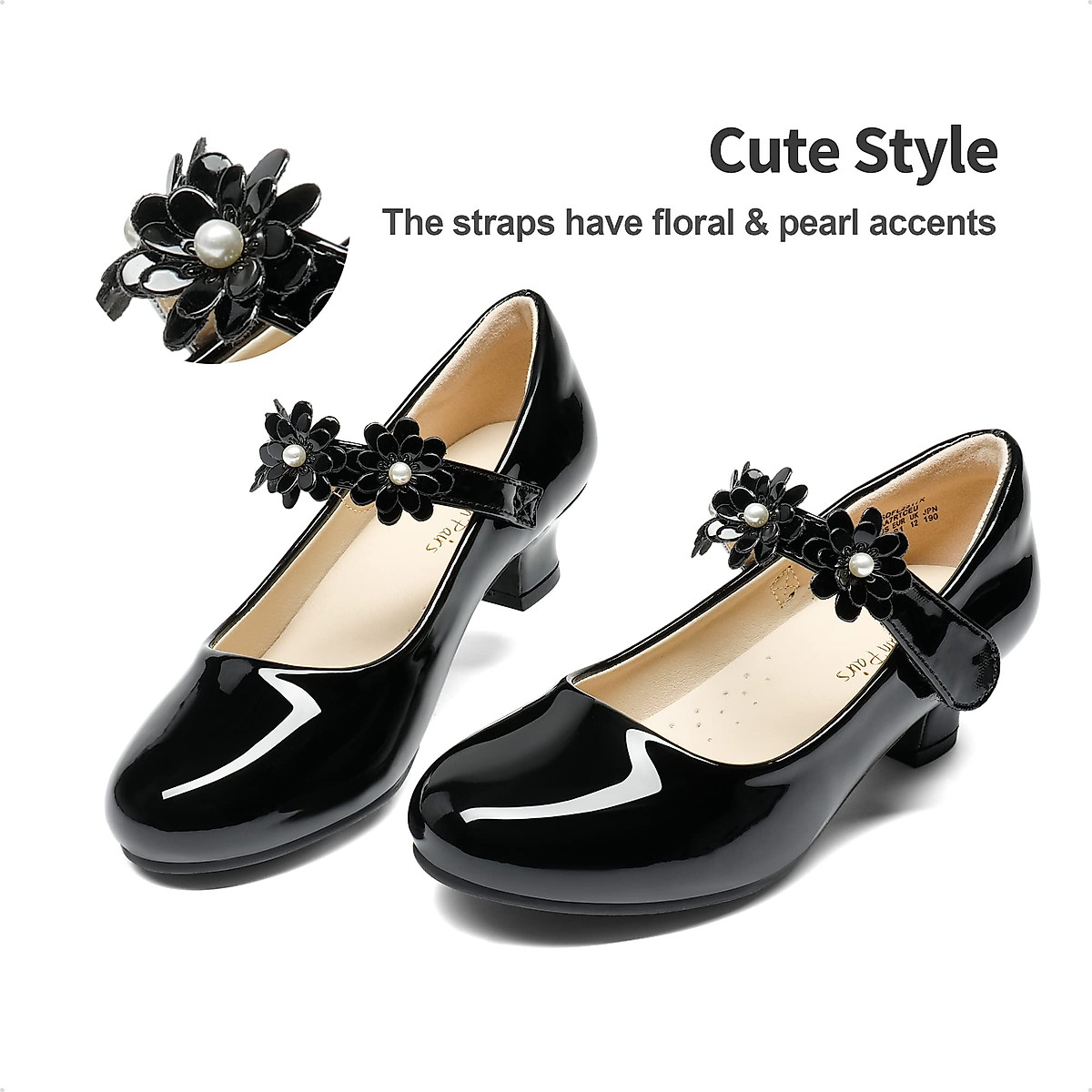 DREAM PAIRS Girls Mary Jane Dress Shoes Pumps Low Heels Flower Party Wedding Princess,Size 2 Little Kid,Black,SDFL2317K