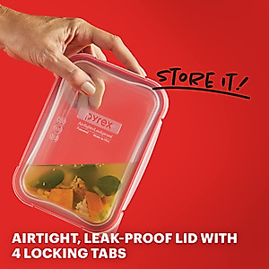Pyrex Freshlock Glass Food Storage Container, Airtight & Leakproof Locking Lids, Freezer Dishwasher Microwave Safe, 2 Cup, Red