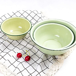 Walbest 1Pc Enamelware Bowl, Chinese Enamel Bowl Mixing Bowl for Kitchen, Dinner Bowls for Ramen, Salad, Soup, Pasta, Cereal, Noodle, Pho, Rice, Snack, For Kids Green L - 8.66" x 3.94"