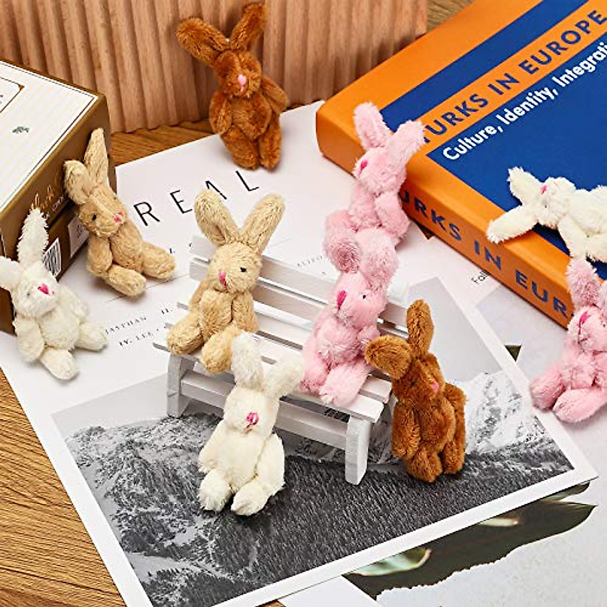 20 Pieces Mini Plush Rabbit Tiny Joint Rabbit 2.4 Inch Small Bunny Doll Soft Bunny Stuffed Animal Toys for Easter Birthday Cake Wedding Decorations Party Favors (Long Plush Style)