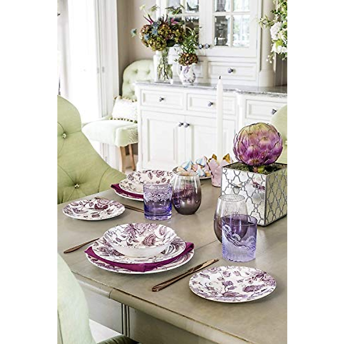 Spode Kingsley Stemless Wine, Set of 4 | Set of 4 Wine Glasses | Ideal for White Wine, Red Wine, or Cocktails | 20 Oz Wine Glasses deep plum colored ombre finish