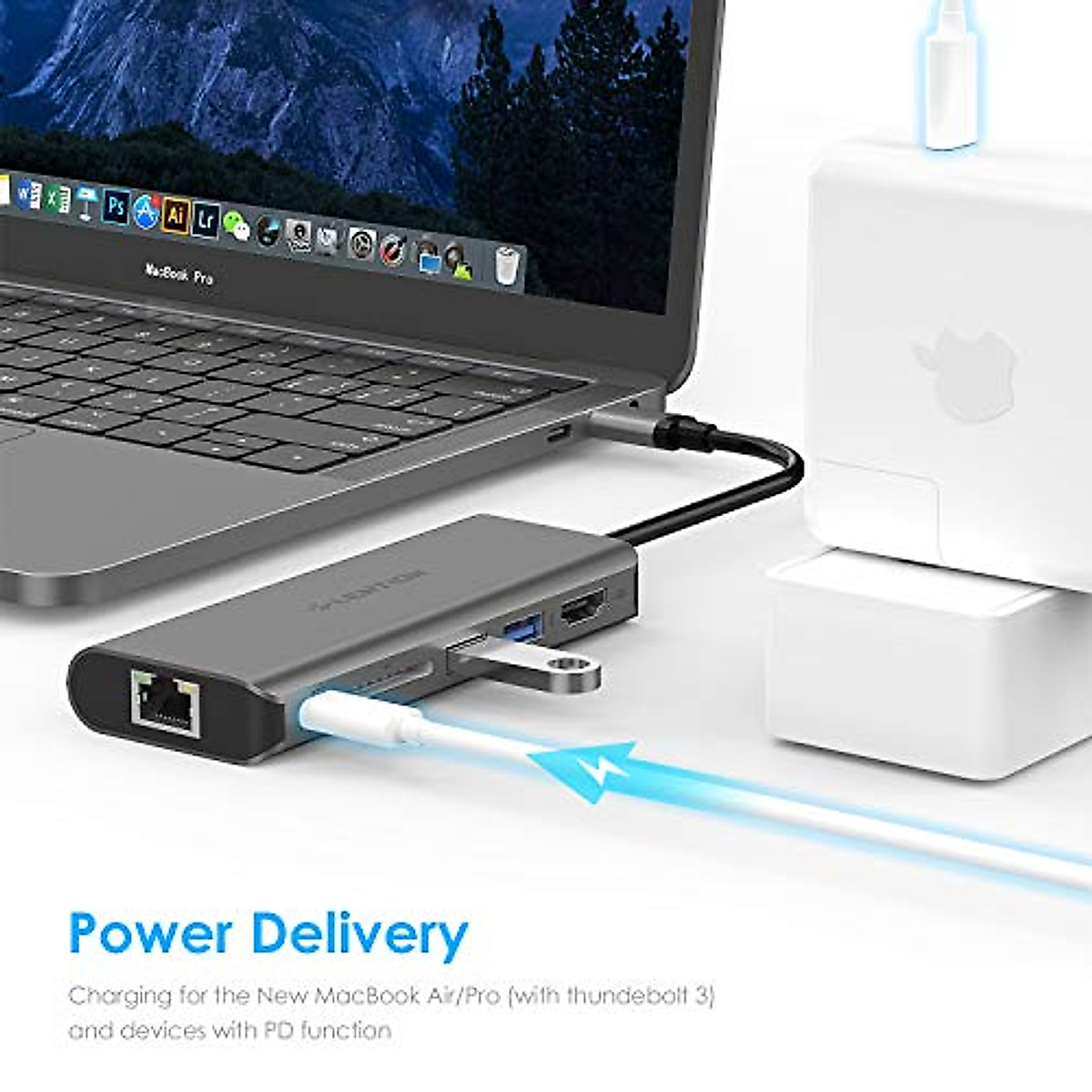 LENTION USB C Hub with 4K HDMI, SD Card Reader, 2 USB 3.0, Type C Charging & Ethernet Compatible 2023-2016 MacBook Pro, New Mac Air/Surface/Steam Deck, More, Stable Driver Adapter (CB-C68, Space Gray)