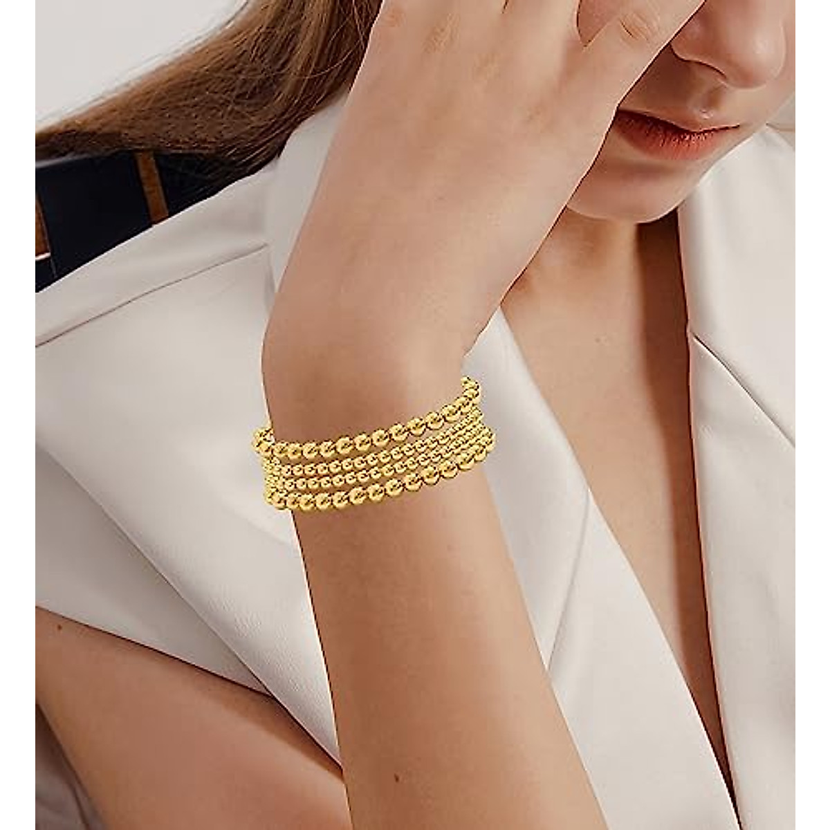 WAINIS 14PCS Gold Chain Bracelets Set for Women 14K Gold Plated Dainty Link Paperclip Bracelets Stake Adjustable Layered Metal Link Beaded Bracelet Fashion Jewelry