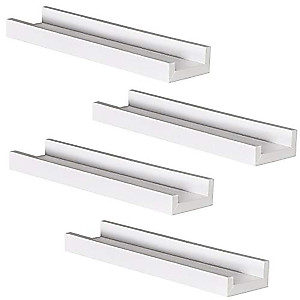 JOLLYMER Nursery White Shelves for Wall, Set of 4 Floating Bookshelf for Kids Room, Picture Ledge Wall Shelves for Bedroom, Living Room, Office Decor, 16Inch