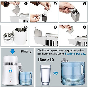 DC House 1 Gallon Water Distiller Machine, 750W, 4L Distilled Water for Home Countertop Table Desktop, Stainless Steel