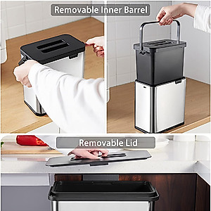 SIDIANBAN Hanging Trash Can with Lid for Kitchen Cabinet Door, 0.8 Gal/3L Stainless Steel Garbage Can Kitchen Compost Bin for Countertop or Under Sink