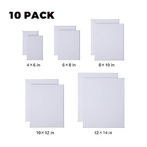 ARTME Stretched Canvas Muti Pack for Painting, 4x6, 6x8, 8x10, 10x12, 12x14 (2 of Each) Set of 10, 8oz Primed Acid-Free 100% Cotton, Ideal Painting Canvas Suitable for Acrylic and Oil Paints