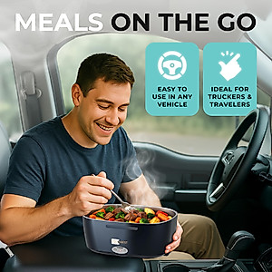 FORABEST Electric Lunch Box Food Heater 2-In-1 Portable Food Warmer Lunch Box for Car & Home – Leak proof, 2 Compartments, Removable 304 Stainless Steel Container, SS fork & spoon and Carry Bag