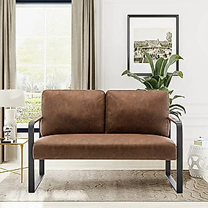 HAOBO HOME Loveseat Couch Bench Settee for Living Room, Upholstered Small Sofa Couch PU Leather Banquette Lounge Bench for Dining Room Bedroom Funiture-Brown