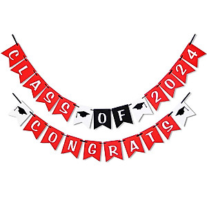 Class of 2022 Congrats Banner - Perfect Graduation Decorations Party Supplies for Grad Party Bunting White Black Red