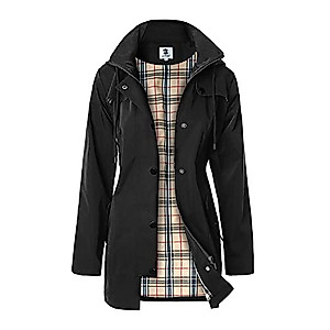 SaphiRose Women's Long Hooded Rain Jacket Outdoor Raincoat Windbreaker(Black,Medium)
