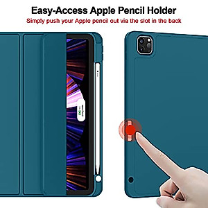ZryXal New iPad Pro 11 Inch Case 2022(4th Gen)/2021(3rd Gen)/2020(2nd Gen) with Pencil Holder,Smart iPad Case [Support Touch ID and Auto Wake/Sleep] with Auto 2nd Gen Pencil Charging (Teal)