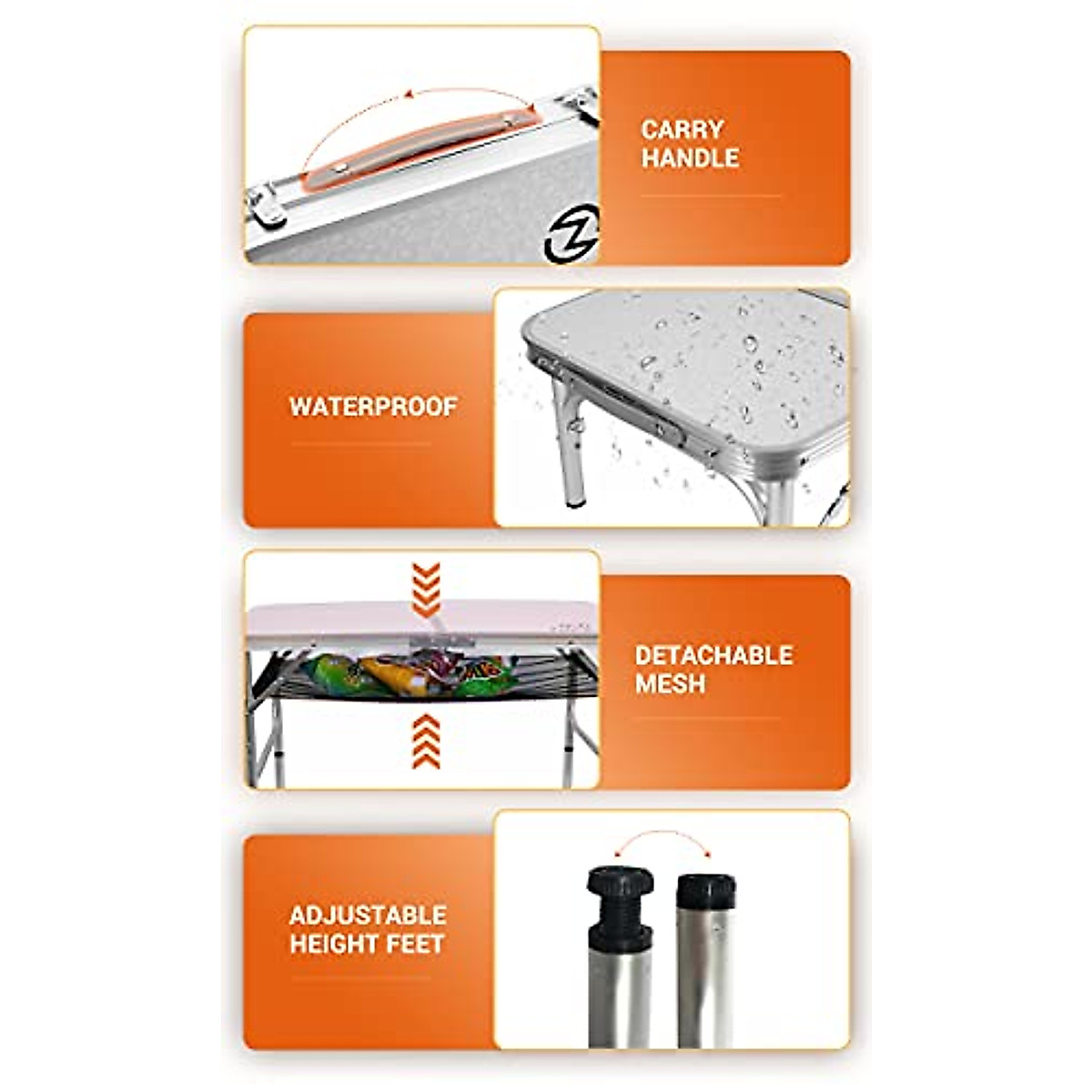 Nice C Card Table, Folding Picnic Table, Small Table, Adjustable Height Folding Table, Camping, Outdoor, Portable Lightweight Aluminum, with Carry Handle for Beach, Indoor, Office (Small)