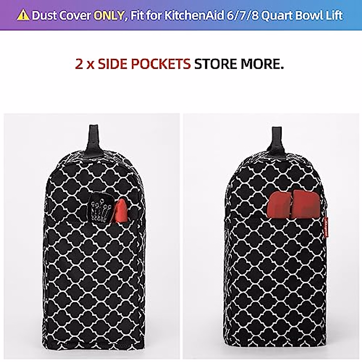 NICOGENA Stand Mixer Cover Compatible with KitchenAid 6/7/8 Quart Bowl Lift, Dust Cover with Zipper Pocket for Accessories, Lantern Black