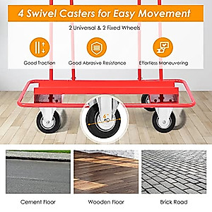 Goplus Drywall Sheet Cart, Heavy Duty Panel Dolly Cart with 4 Swivel Wheels, Handling Wall Panel, Sheetrock, Wood Panel, Rolling Dolly for Garage, Home, Warehouse