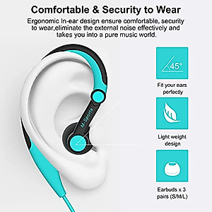 mucro Sport Headphones Wired, Over The Ear Running Earbuds for Jogging Gym Workout Headphones with Microphone for iPhone iPod Android(Blue)