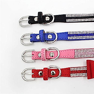 Bow Tie Puppy Dog Collar with Rhinestone, Bling Crystal Pretty Diamond Jewel Girls Cat Collars for XXS XS Small Medium Large Breed Pet Dogs Female Kitten, Red S