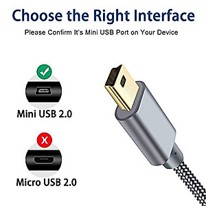 SIOCEN Mini USB Cable Braided 6ft, Type A Male to Mini-B Cable Charging Cord for Garmin Nuvi,PS3 Controller Charger,Mini USB 2.0 Power Data Wire for GoPro Hero 3 4,Canon Camera,Dash Cam,MP3 Player